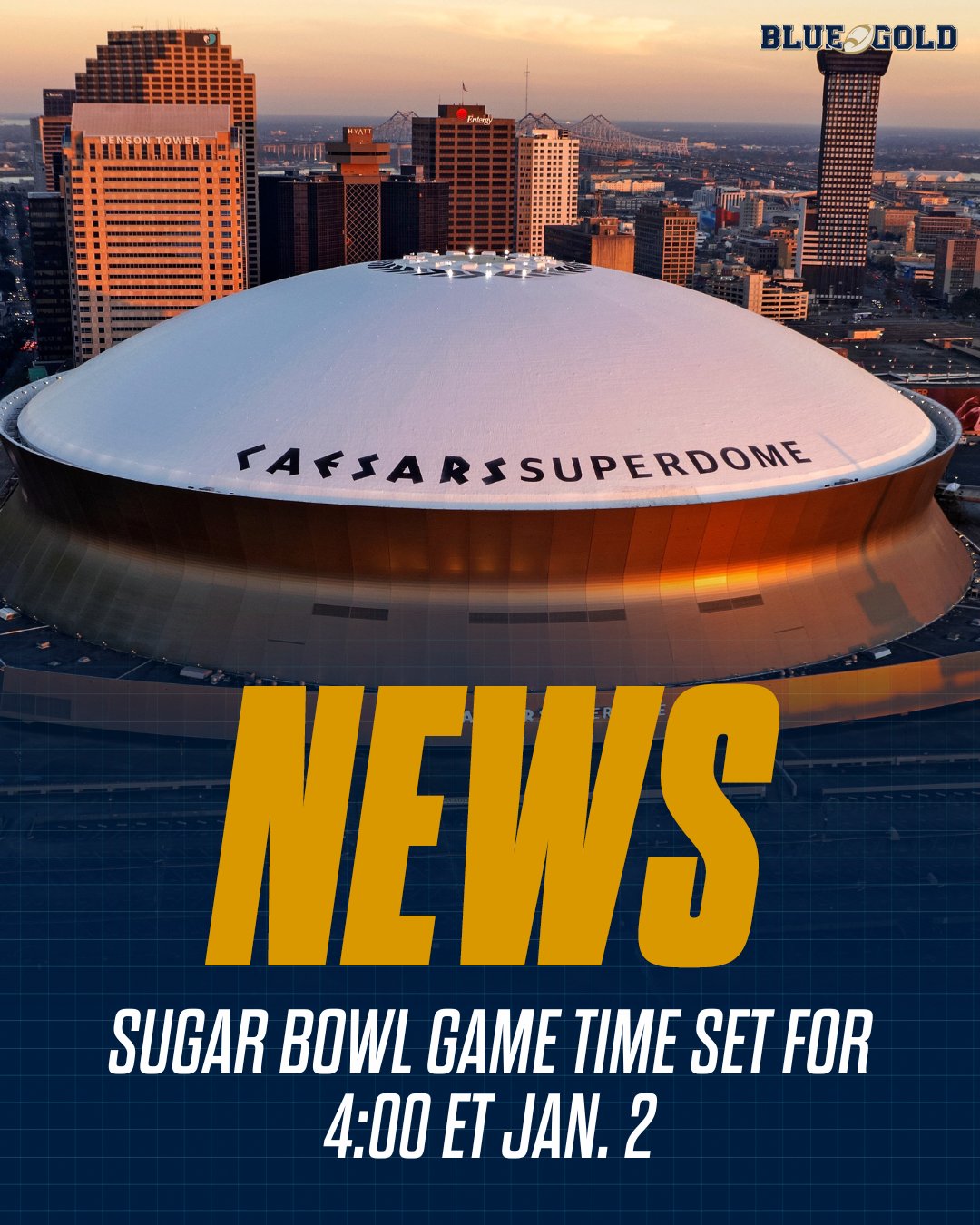 BlueandGold on X Game time for the Sugar Bowl between Notre Dame and Georgia is set for 4 p.m. ET reports PeteThamel and confirmed by Blue Gold. jacksoble56 s story on