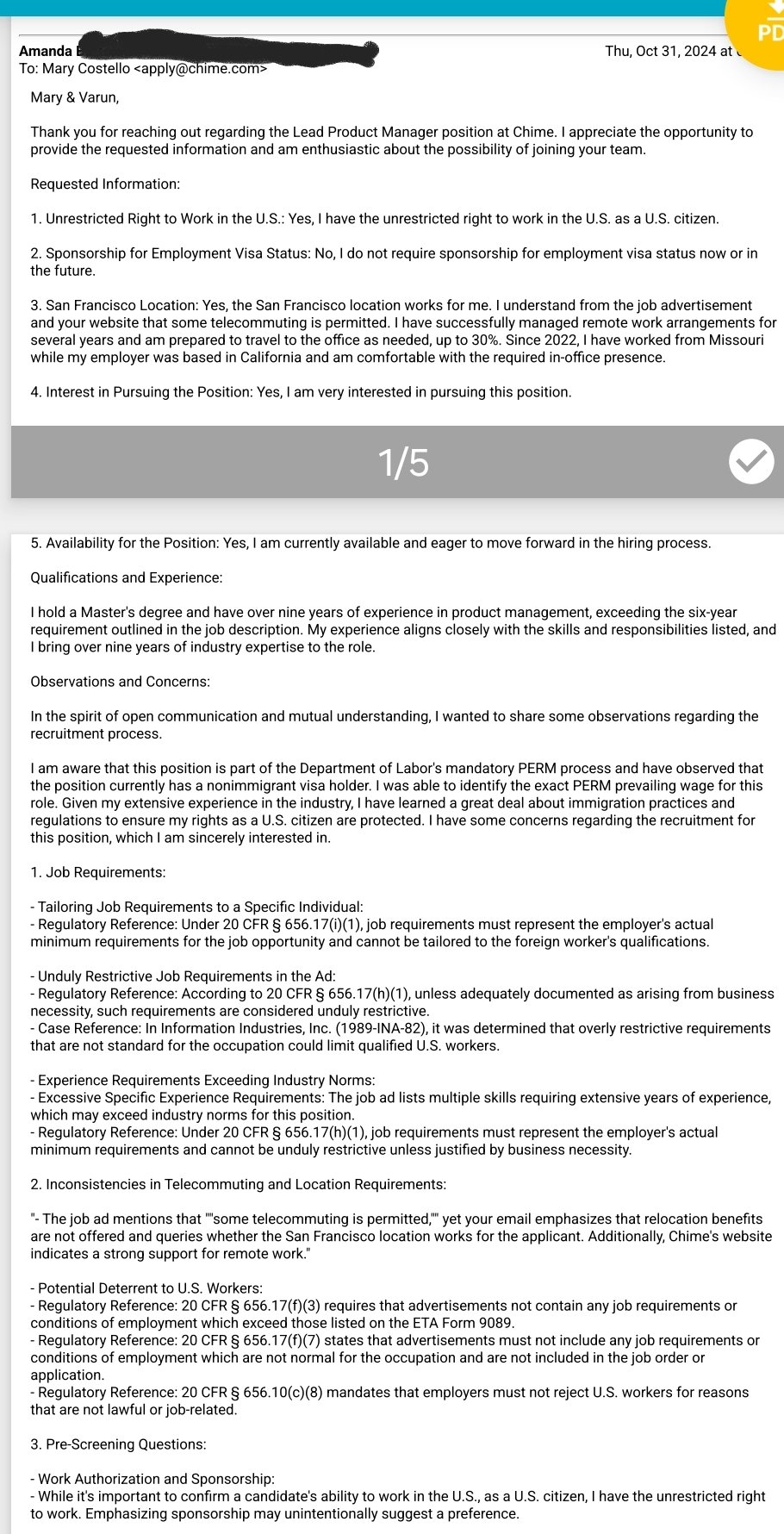 Pro tip for all US citizen job seekers - apply to H1B PERM job postings posted in unconventional ...