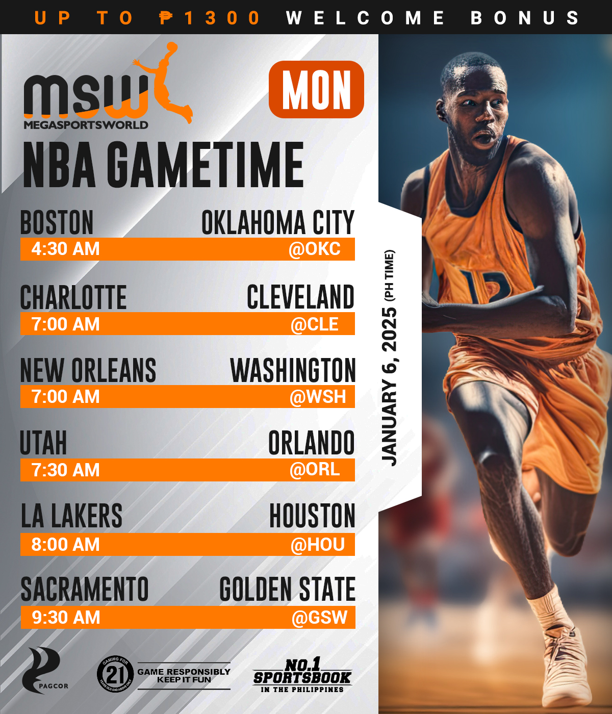 MSW on X Start your week with a big win NBA fans Get ready for an action packed NBAMonday with 6 exciting games on deck tomorrow Place your bets now and