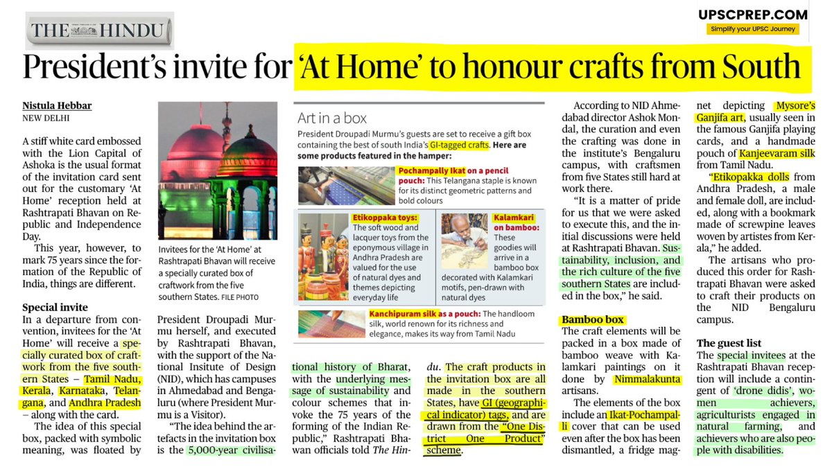 🧵 5 GI Tagged-ODOP Crafts 1️⃣ Telangana - Pochampally Ikat 2️⃣ Andhra ...