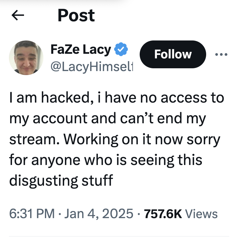 Lacy Banned from Twitch After January 4, 2025, Hacker Streams Explicit ...