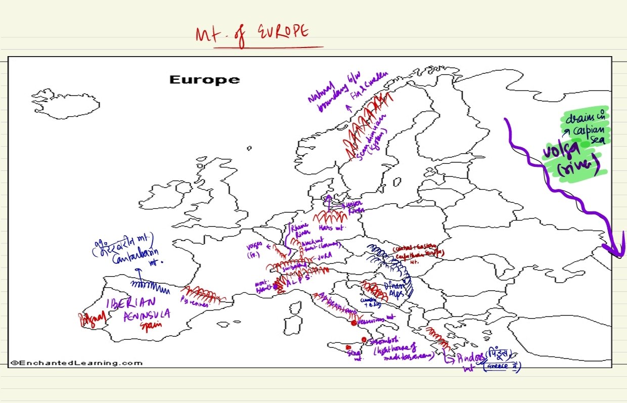 Blank Map Of Major European Rivers And Mountains
