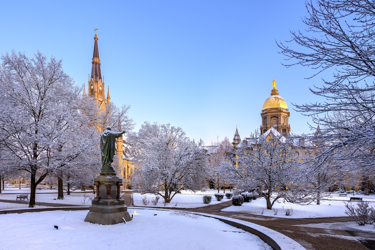 Notre Dame Golden Dome In The Snow