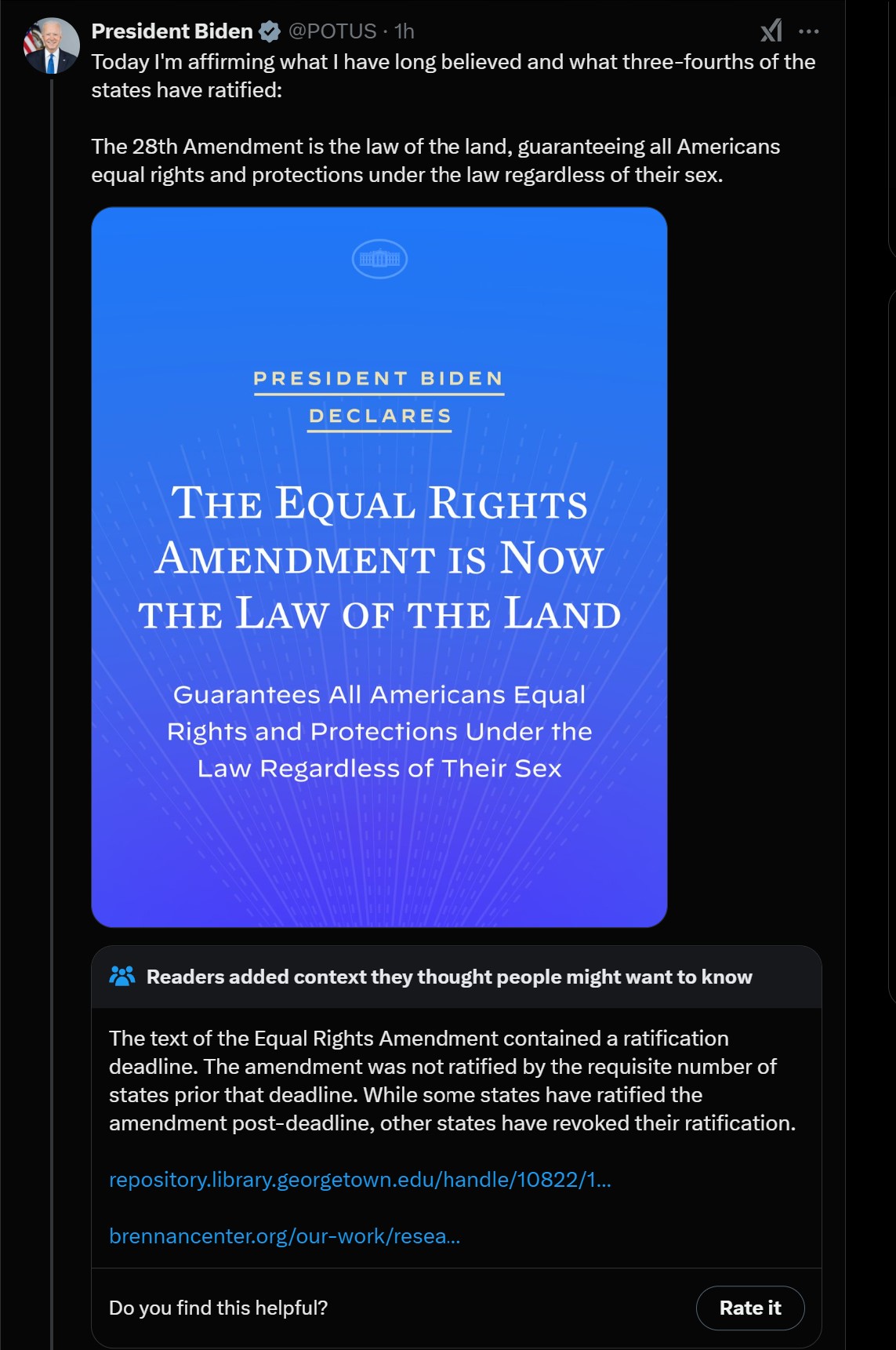 Biden decrees that the Equal Rights Amendment has been ratified - Page ...