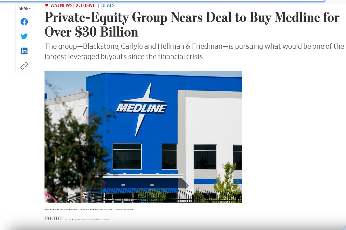 "In June 2021 Medline was acquired by a consortium of private equity ...