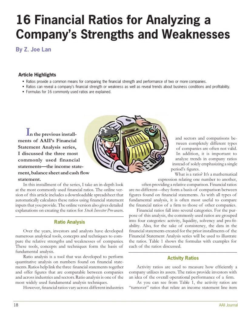 16 Financial Ratios for Analyzing a Company’s Strengths and Weaknesses ...