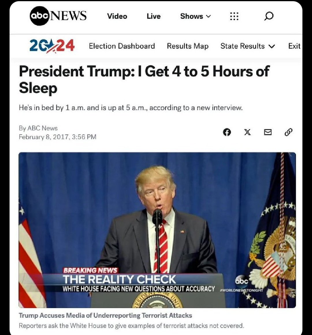 78-year-old President Donald Trump: • Sleeps 4-5 hours a night, • Gets ...