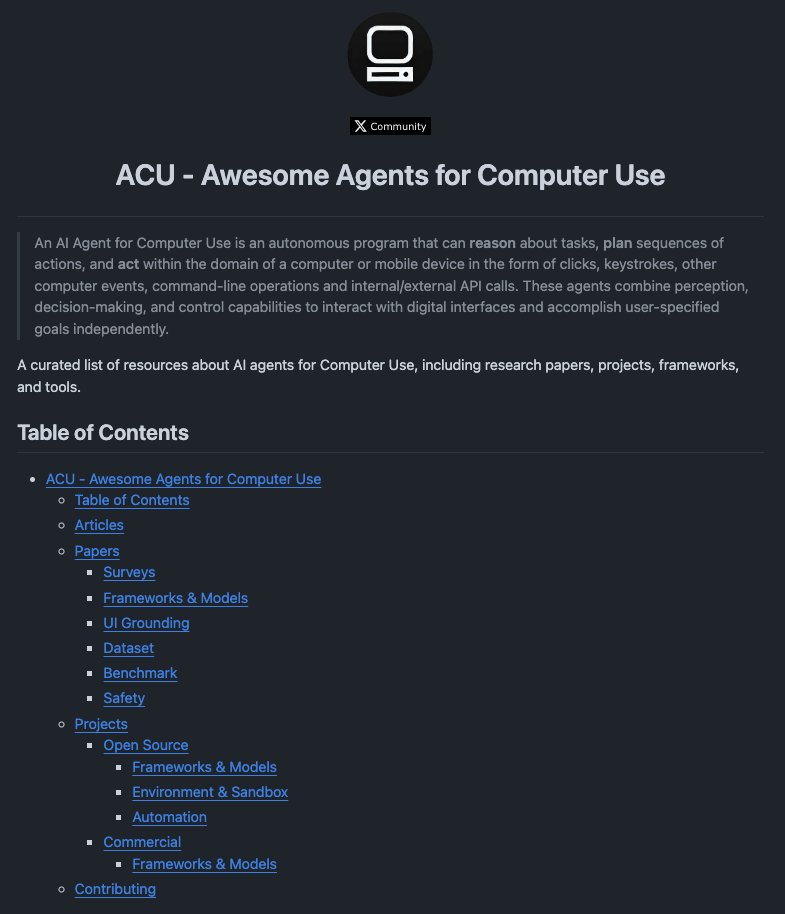 Thread By @omarsar0 - ACU (Awesome Agents for Computer Use)...
