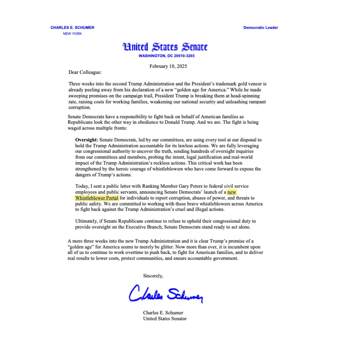 Senate Democrats whistle-blower website is now up - Democratic ...