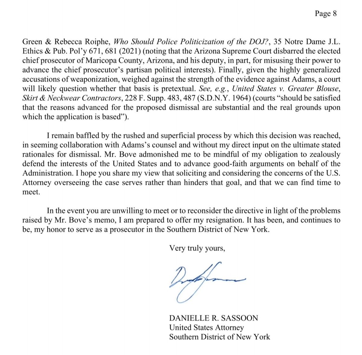 In her resignation letter, Danielle Sassoon describes the explicit quid pro quo that the DOJ ...