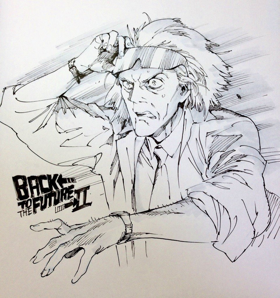 「2でドクとマーティが未来にタイムスリップする2015年10月21日に描いてアップしたドクの絵 #BTTF2 」アントンシクの漫画