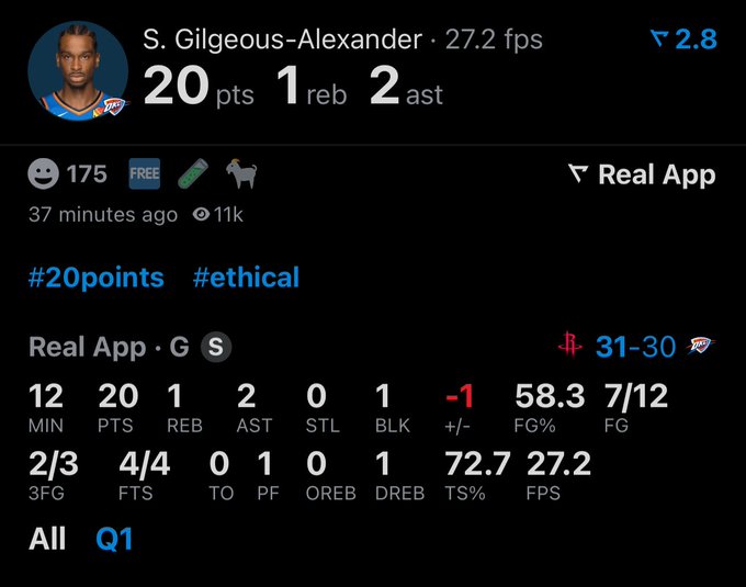 1쿼터 SGA 스텟 - NBA Mania