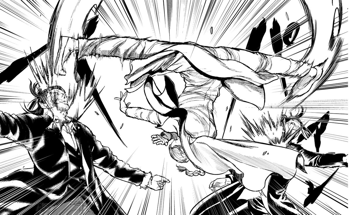 「ROPPEN-六篇-第79話を脱稿しました。 主人公の誠一郎君が頑張って戦っています。 ・・・あれ、この人が主人」宮下暁の漫画