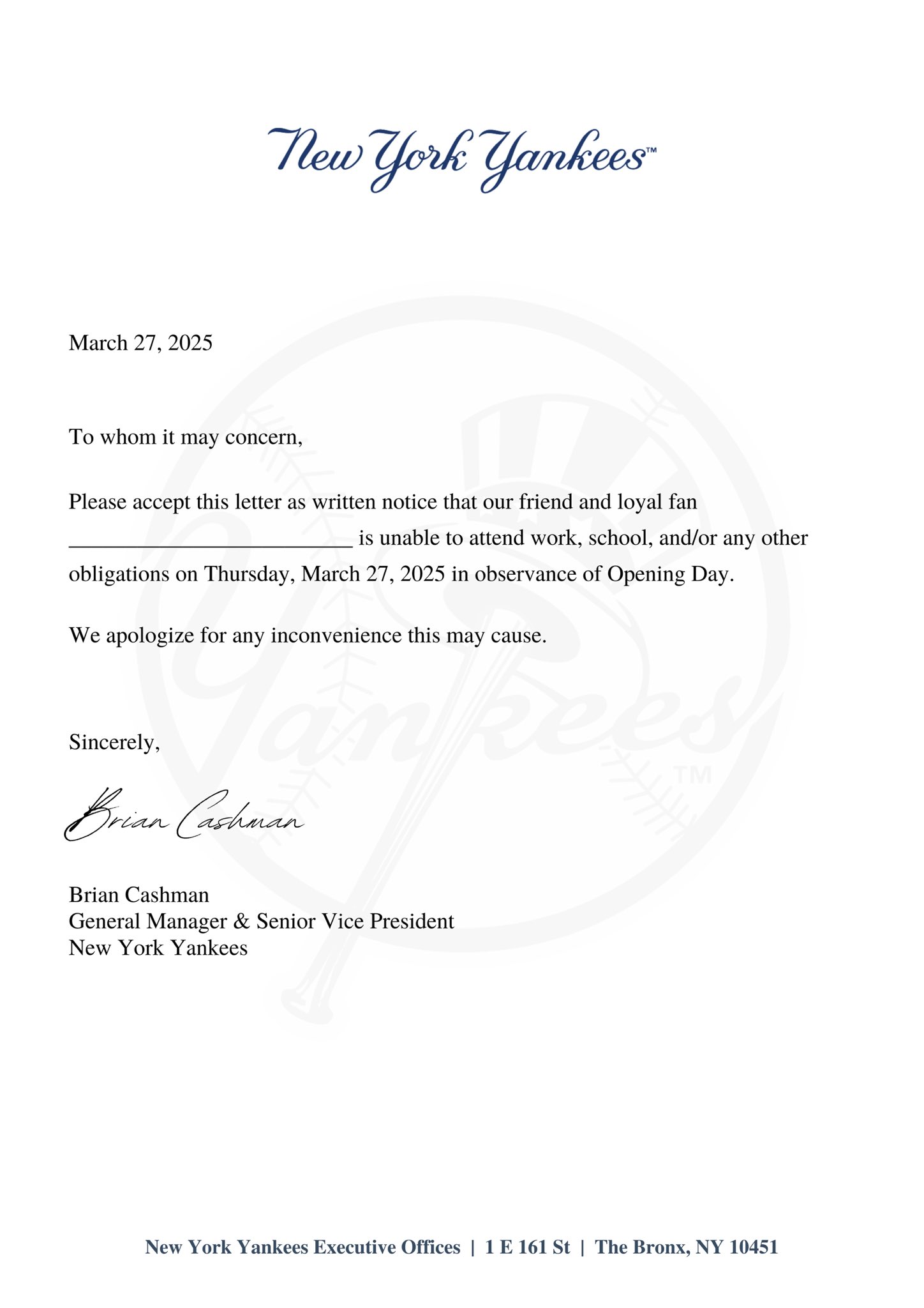 Absent Work Letter