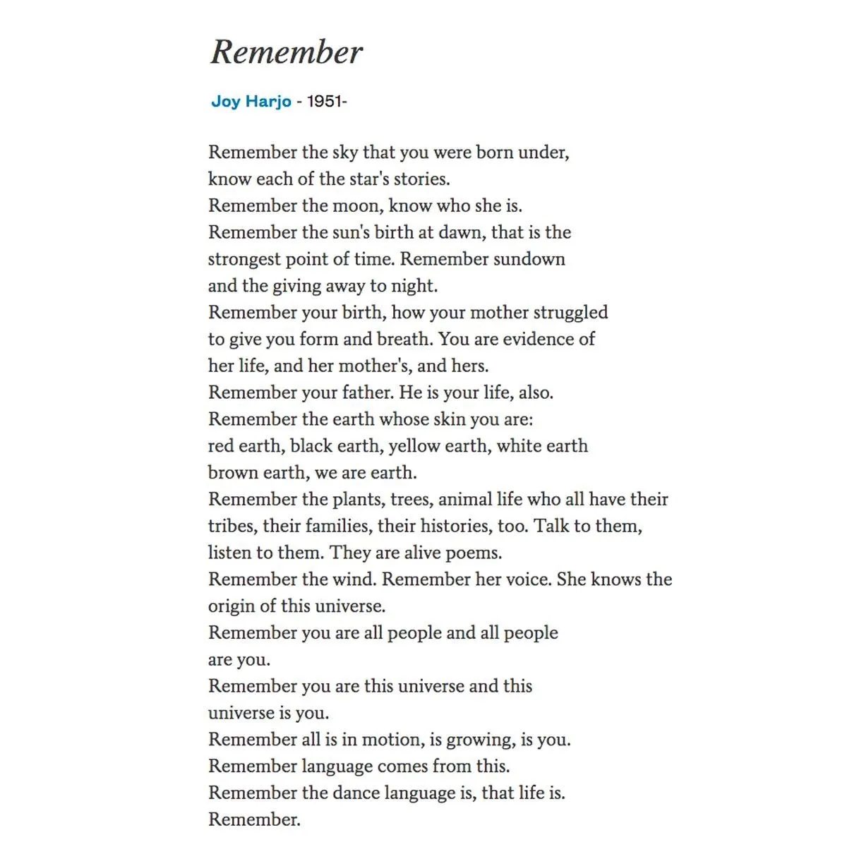 Remembered Joy Poem