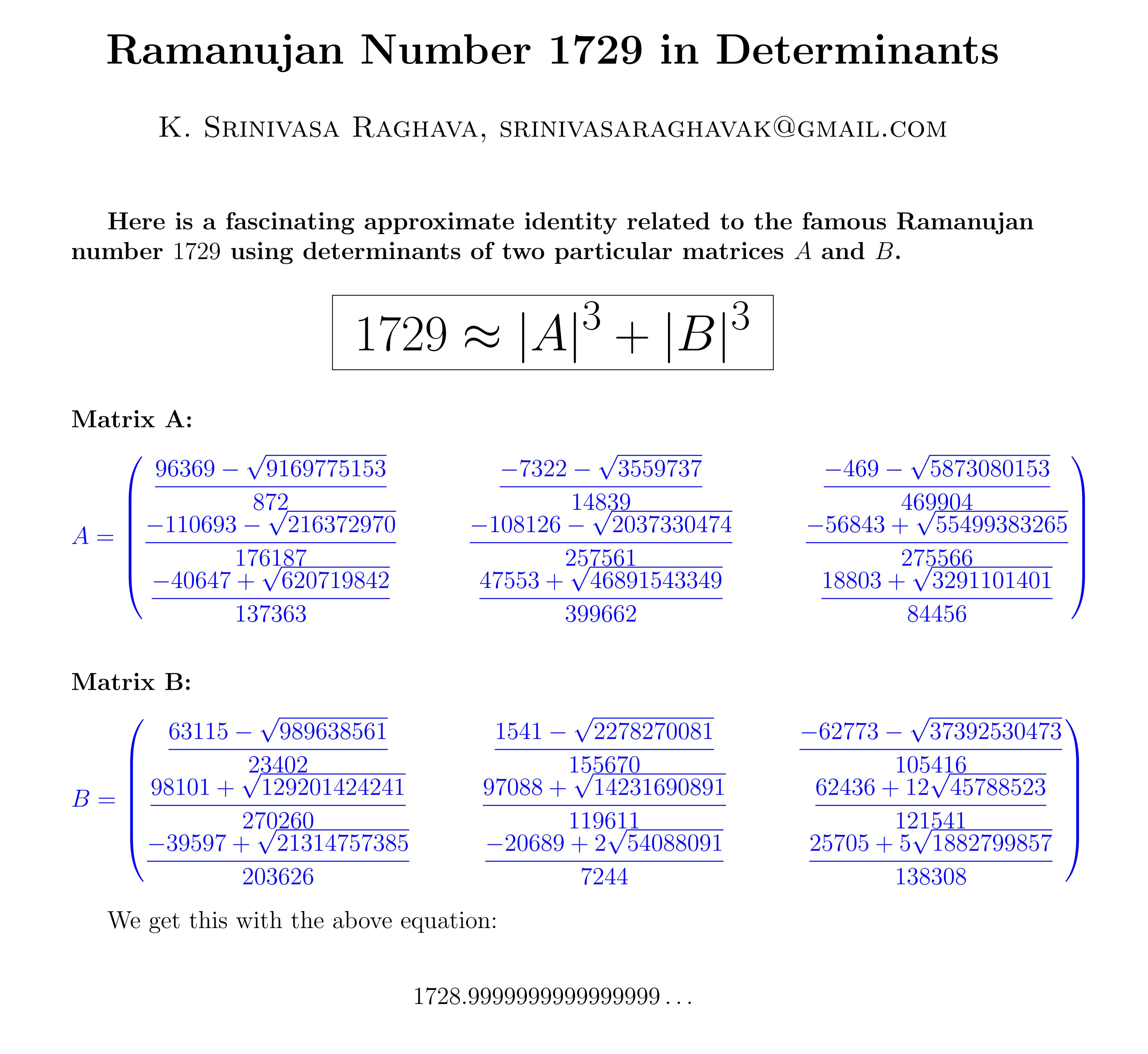 Ramanujan Numbers Beautiful
