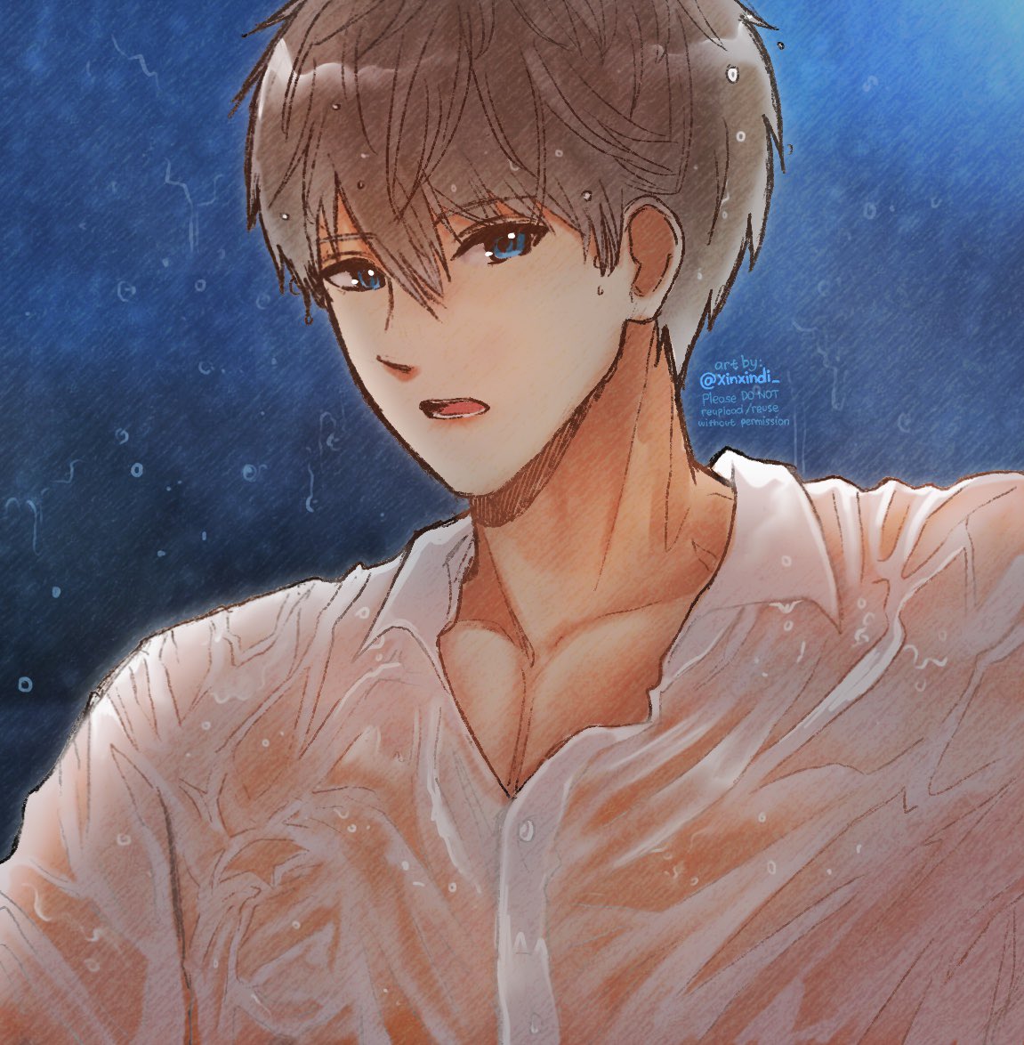 「It's raining hard outside and his house 」|💛 X i n d iのイラスト