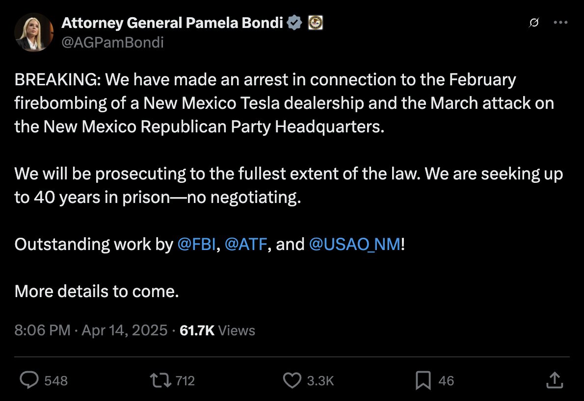 Jamison Wagner, 40, Arrested for Two Counts of Arson on Tesla ...