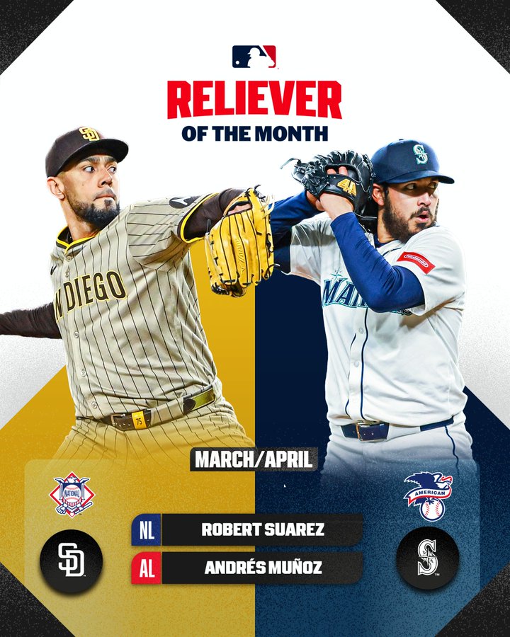 MLB 3&4월의 AL 및 NL 마무리 - 안드레스 무뇨스 및 수아레스 - MANIA