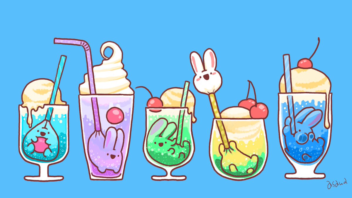 「クリームソーダ吸われうさぎ 」|asahaのイラスト