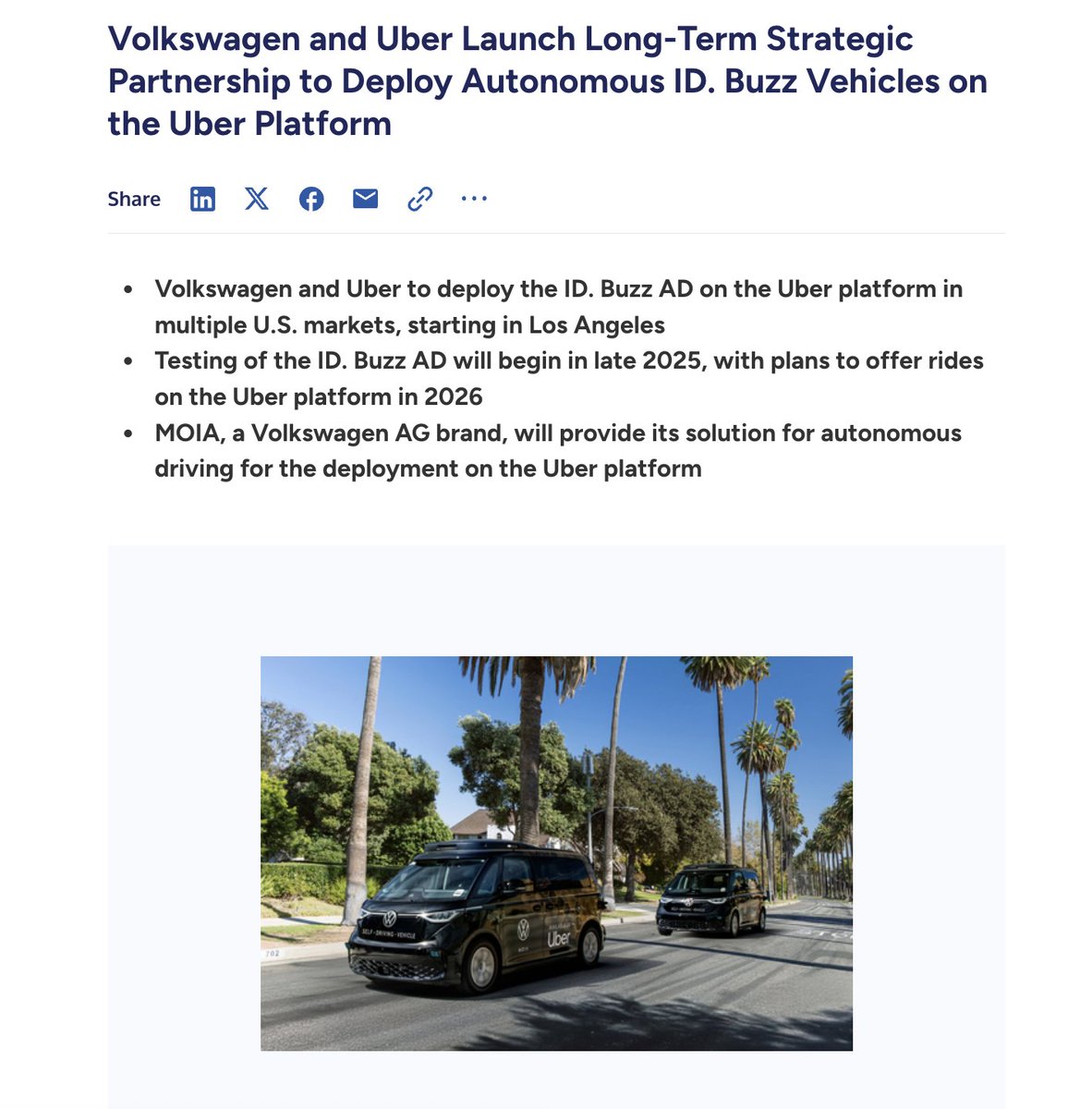 Uber and Volkswagen to Deploy ID. Buzz Autonomous Electric Robotaxis in ...