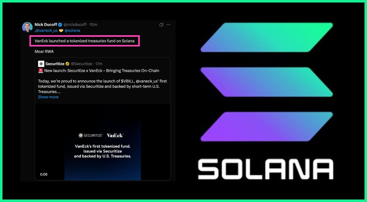 VanEck Launches $VBILL, a Tokenized U.S. Treasury Fund, on Multiple Blockchains with 24/7 ...