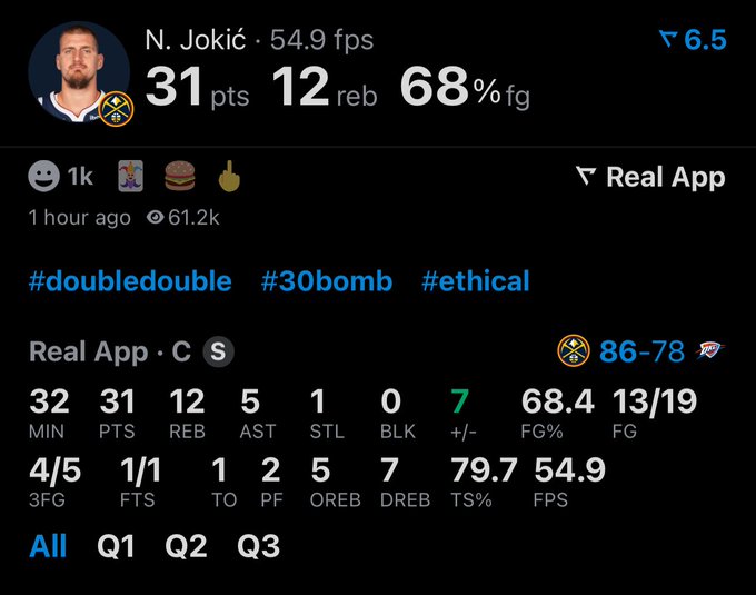 3쿼터까지 SGA 및 요키치 스텟 - MANIA