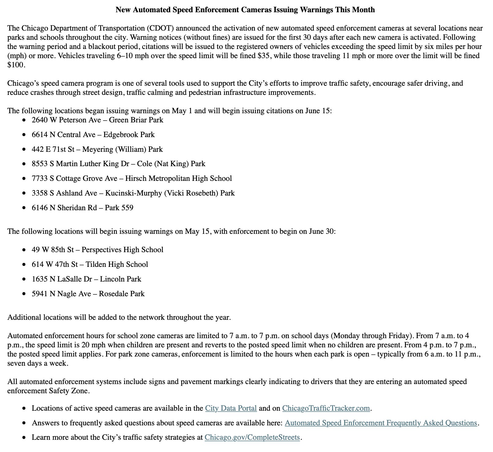 Chicago Speed Camera Warning Signs