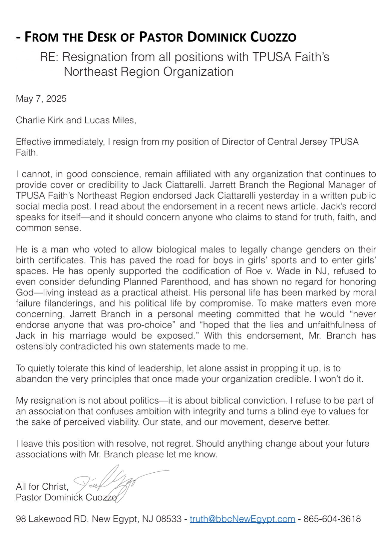 Sample Pastor Resignation Letter