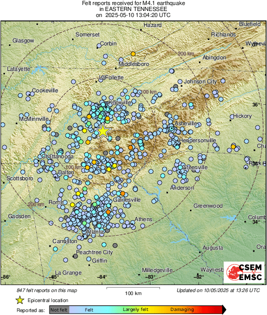 Knoxville Tn Map Of Earthquakes