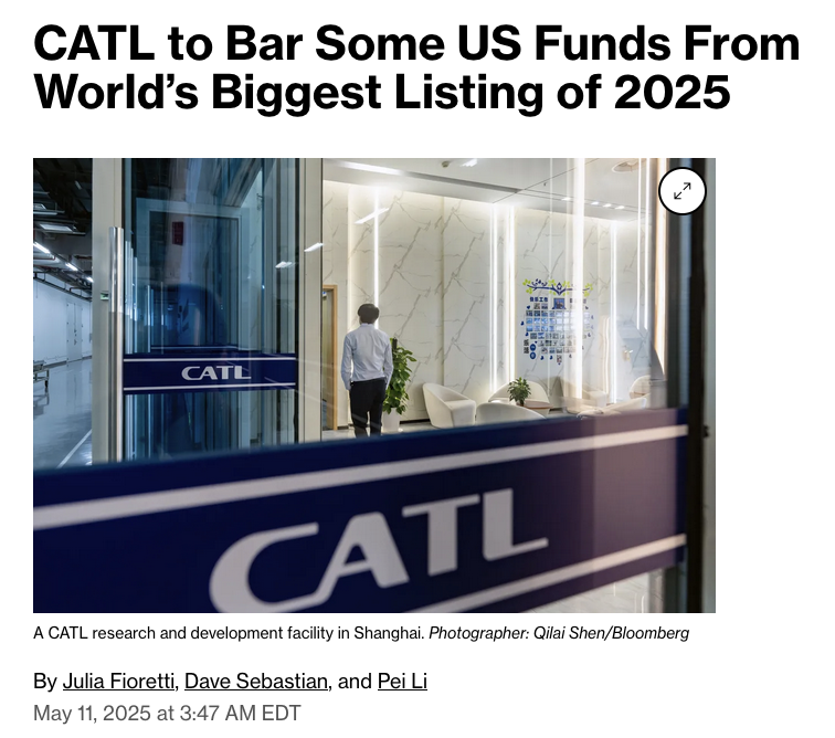 CATL to Launch $4 Billion Hong Kong IPO, World's Biggest Listing of 2025, Restricts US Investors ...