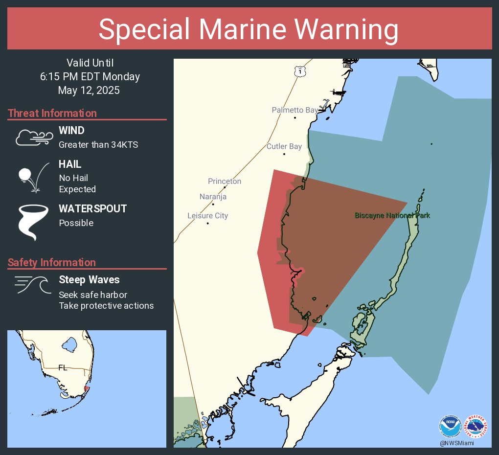 Special Marine Warnings and Severe Thunderstorm Alerts With 45-50 MPH ...