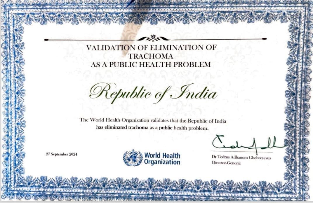 India Awarded WHO Certificate by Dr. Tedros for Eliminating Trachoma at ...