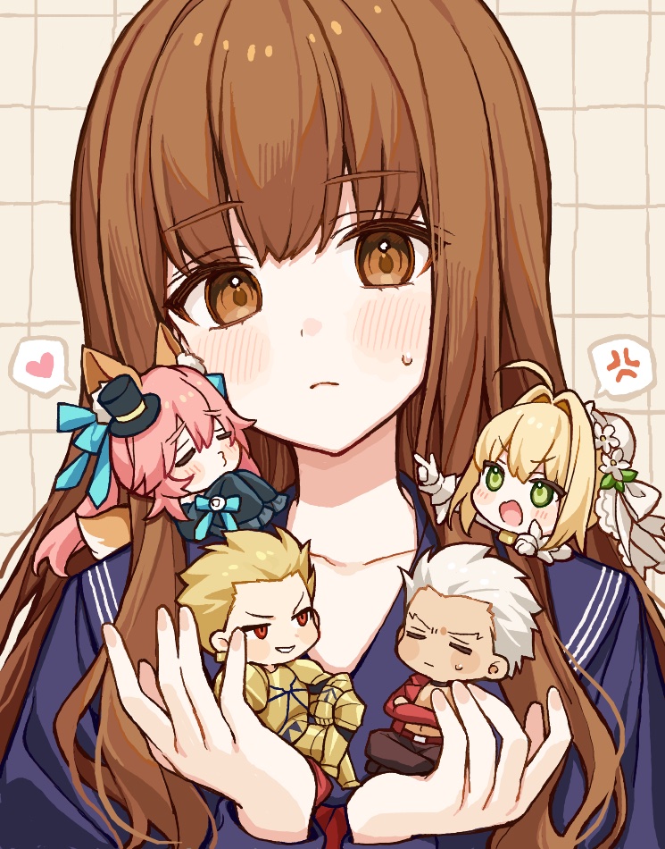 アーチャー ,ギルガメッシュ(Fate) ,岸波白野 ,セイバー・ブライド ,ネロ・クラウディウス(Fate) ,null ,キャスター(Fate/EXTRA) 「絵チャ 」|カロクチトセのイラスト