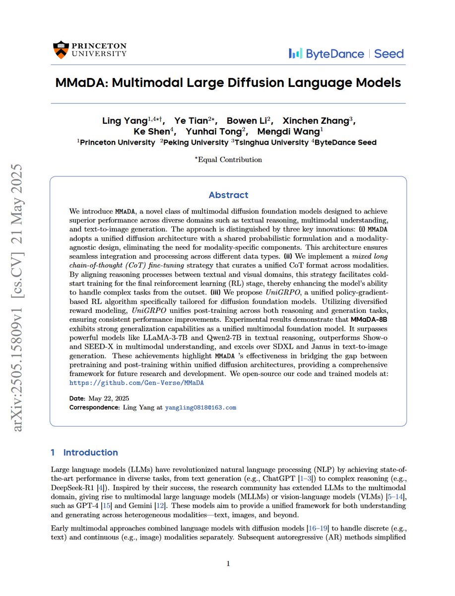 MMaDA-8B Multimodal Diffusion Models Surpass LLaMA-3-7B and SDXL with UniGRPO and μP Scaling ...