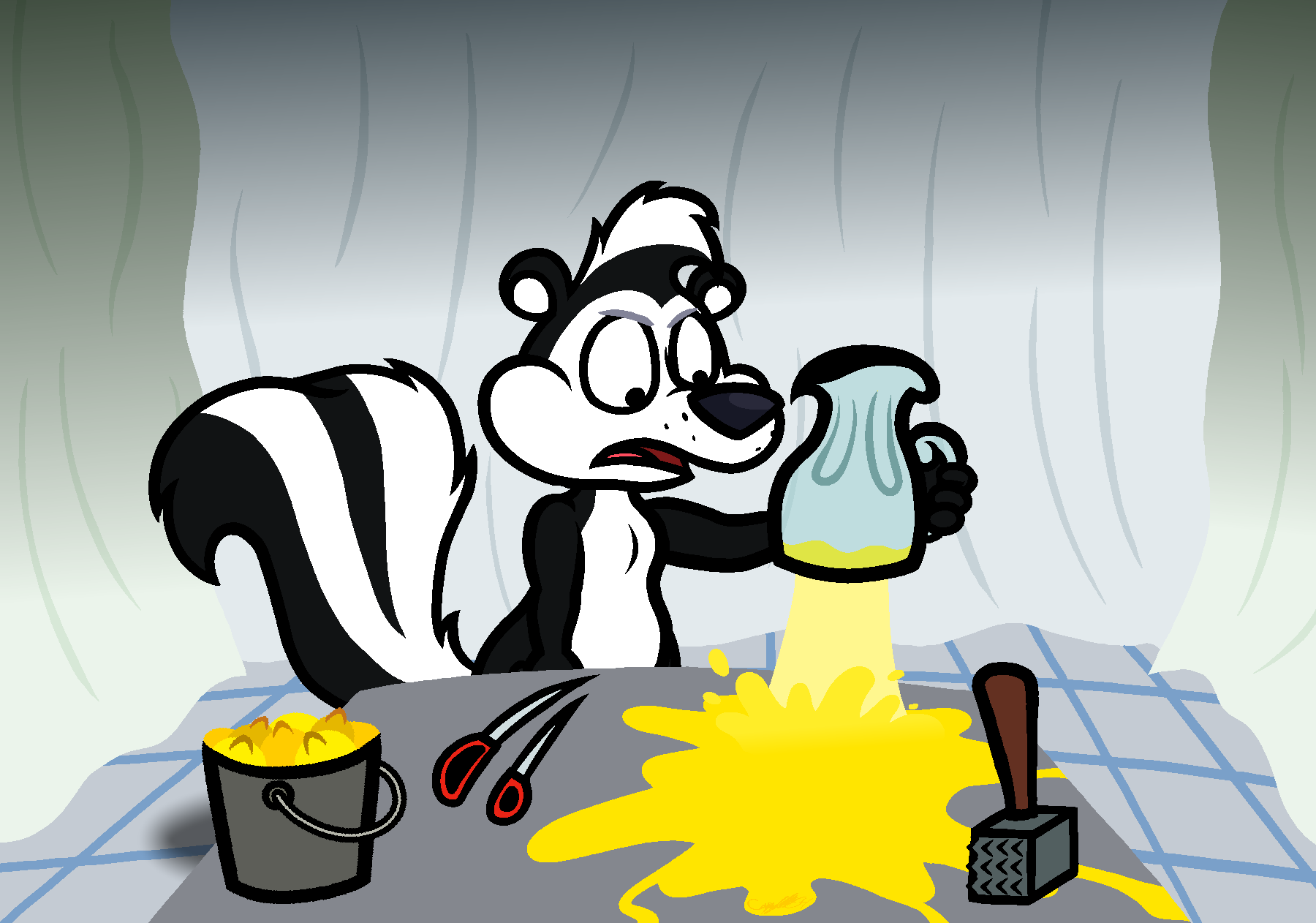 Skunk Drinking Coffee