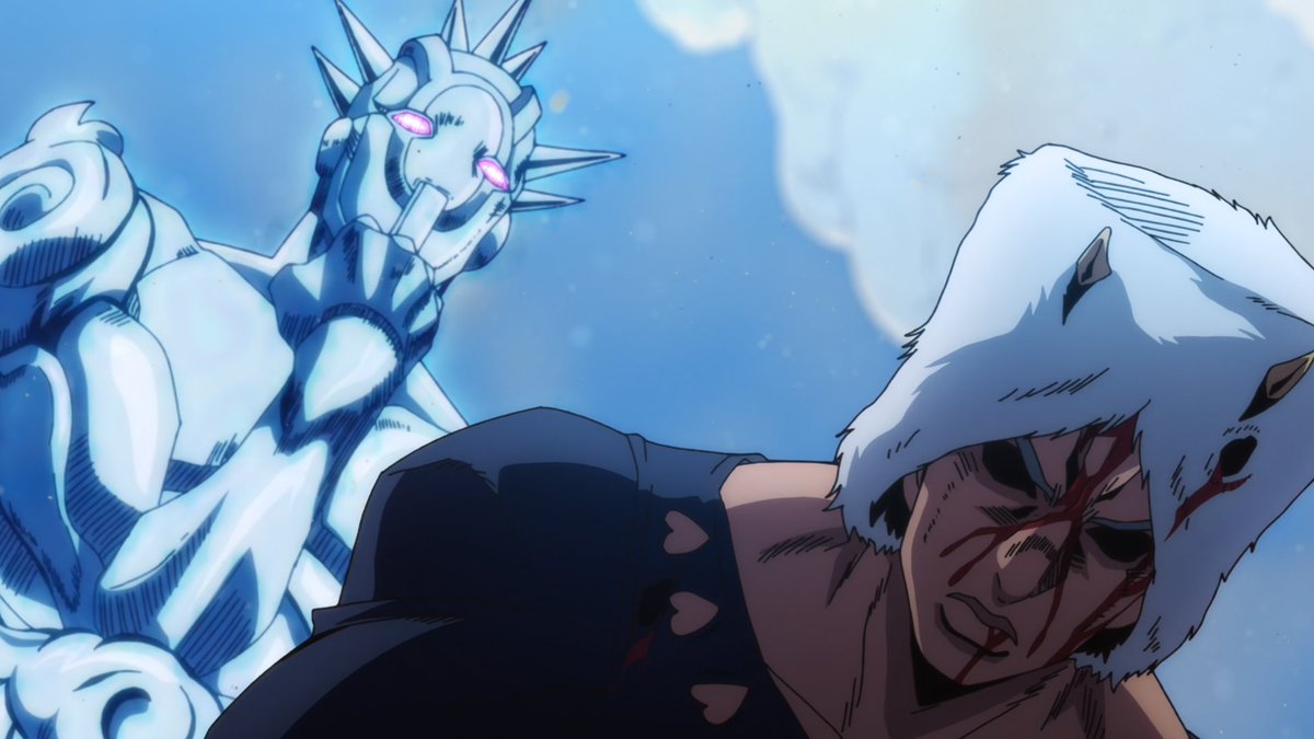 「Anime original shot of Weather Report striking Jolyne's pose」JoJo's ...