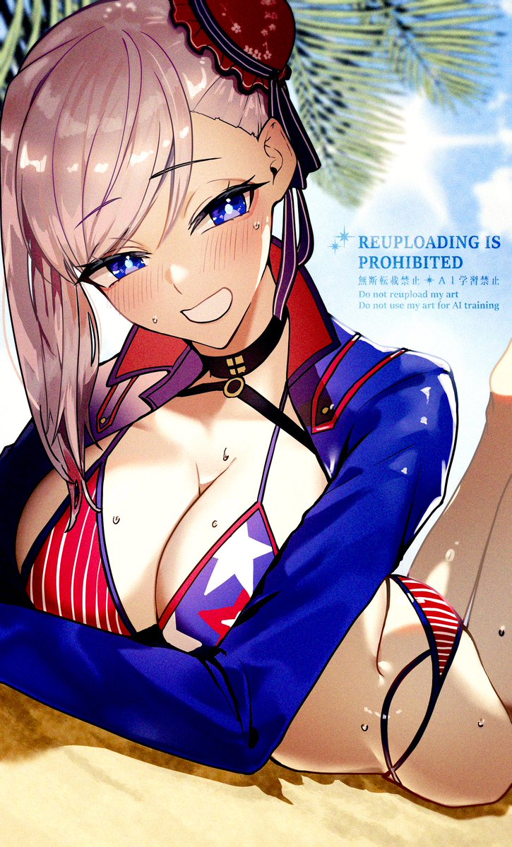 宮本武蔵(Fate) ,宮本武蔵(水着) ,null 「あついね武蔵ちゃん 」|かぼそい漫画家(赤羽明)のイラスト