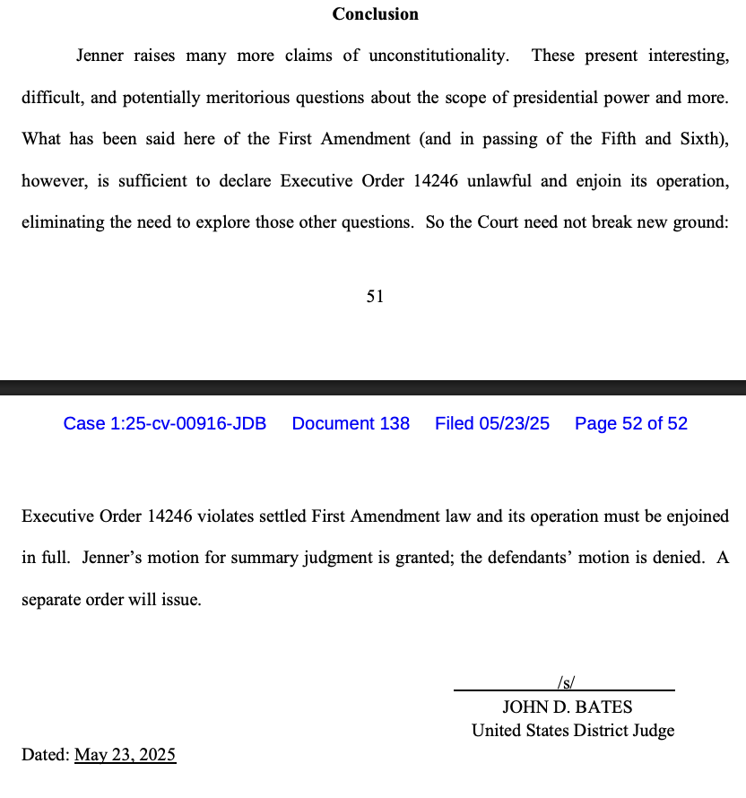 Judge John Bates Blocks Trump’s Executive Order Against Jenner & Block ...