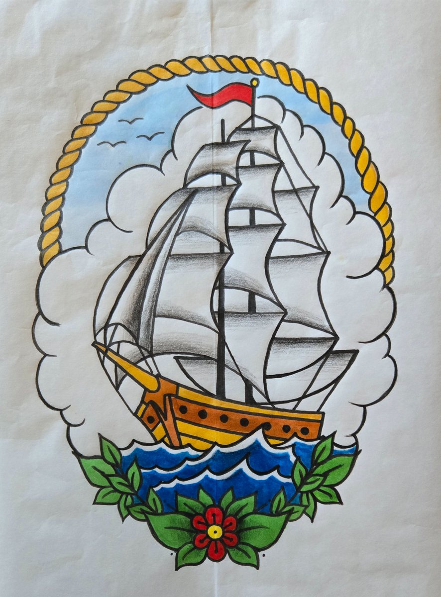 Traditional Clipper Ship Drawing