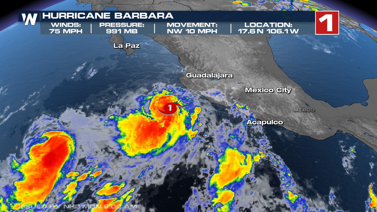 Barbara Becomes First Pacific Hurricane With 75 MPH Winds; Cosme Forms ...