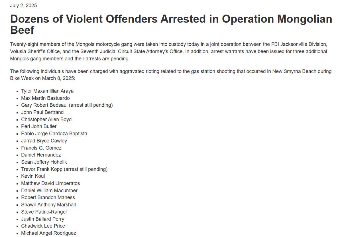 FBI Arrests 28 Mongols in Florida Bike Week Shootout Probe | DeepNewz Crime