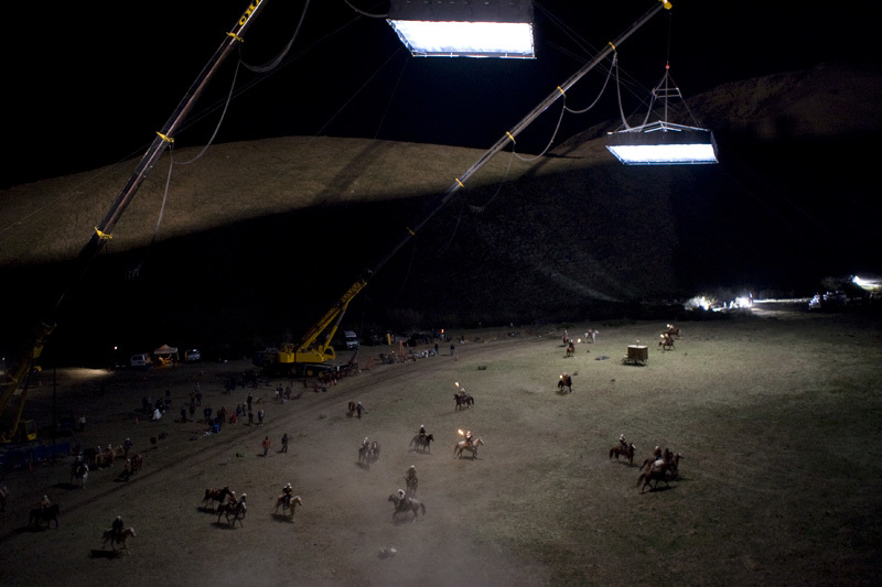 A massive lighting setup was used to simulate moonlight for a scene in ...