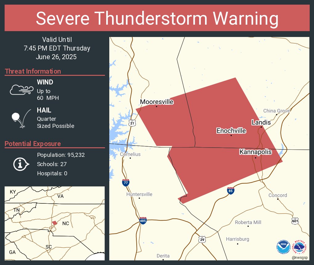 Severe Thunderstorm Warnings Cover Key Cities in NC, SC, GA With Expirations Through June 26 ...