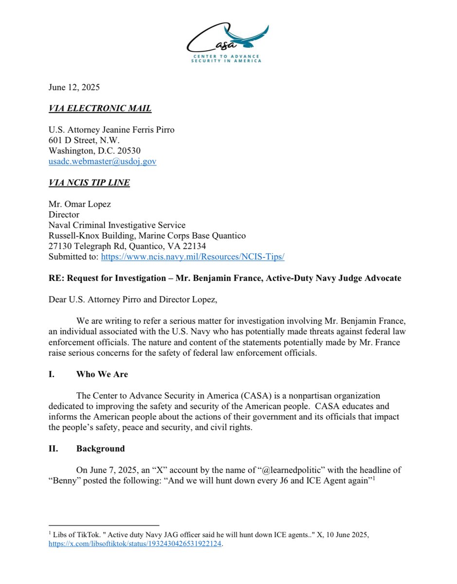 🚨 JAG The Center to Advance Security in America sent a letter to US ...