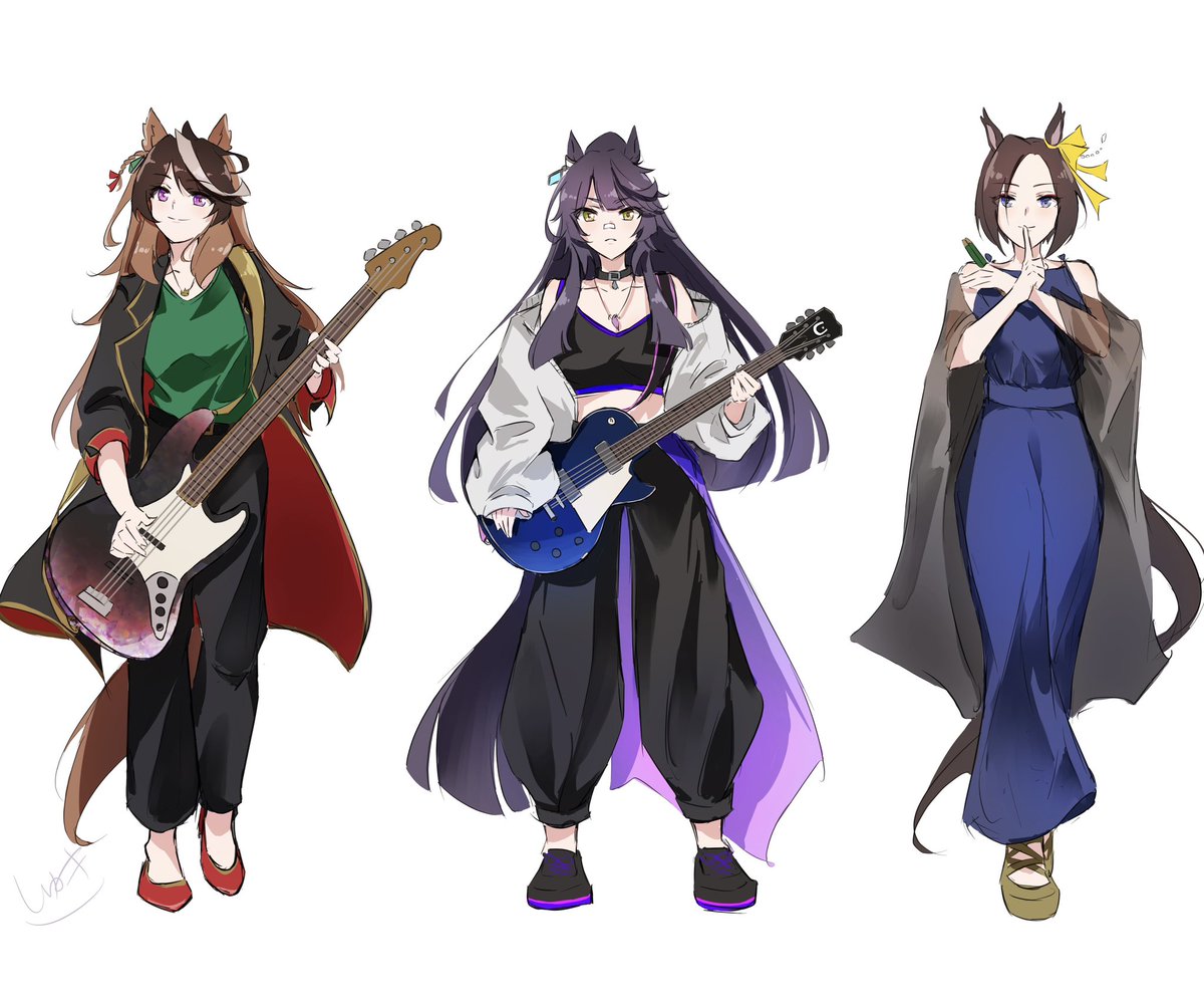 エアグルーヴ(ウマ娘) ,ナリタブライアン(ウマ娘) ,シンボリルドルフ(ウマ娘) 「生徒会3ピースバンド概念」|しゅき@C106土曜日西【お12a】のイラスト