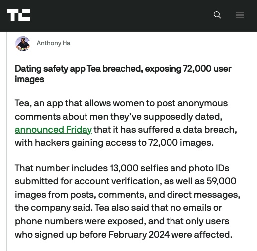 Tea App Breach Exposes 72,000 Images From Women’s Dating Platform ...