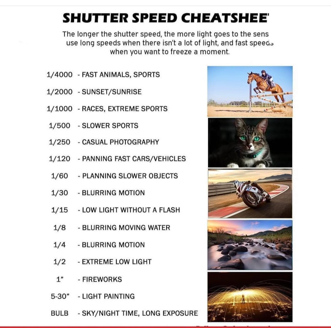 Shutter Speed Cheat Sheet Photography Cheat Sheet | Distracted