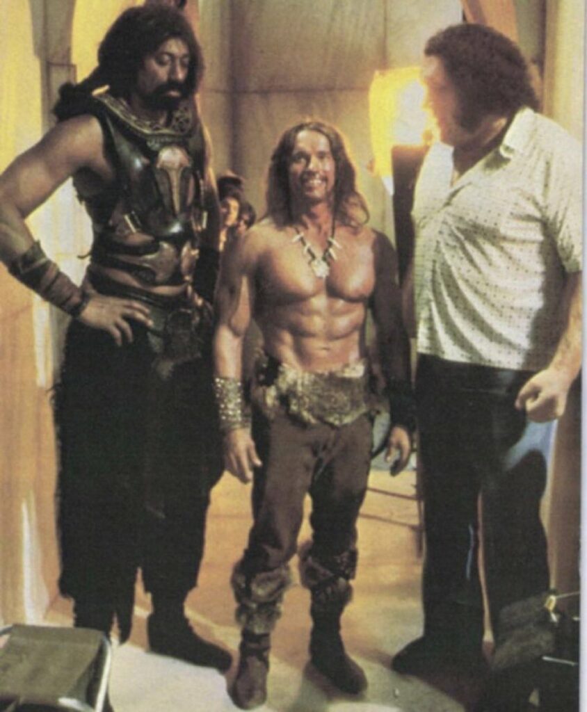 Arnold Schwarzenegger with Wilt Chamberlain and Andre the Giant on the ...