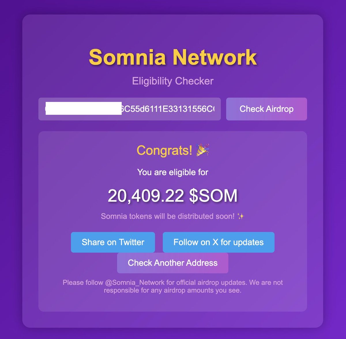 🌟 Somnia Airdrop Checker is live! 😱 Are you eligible for the @Somnia ...
